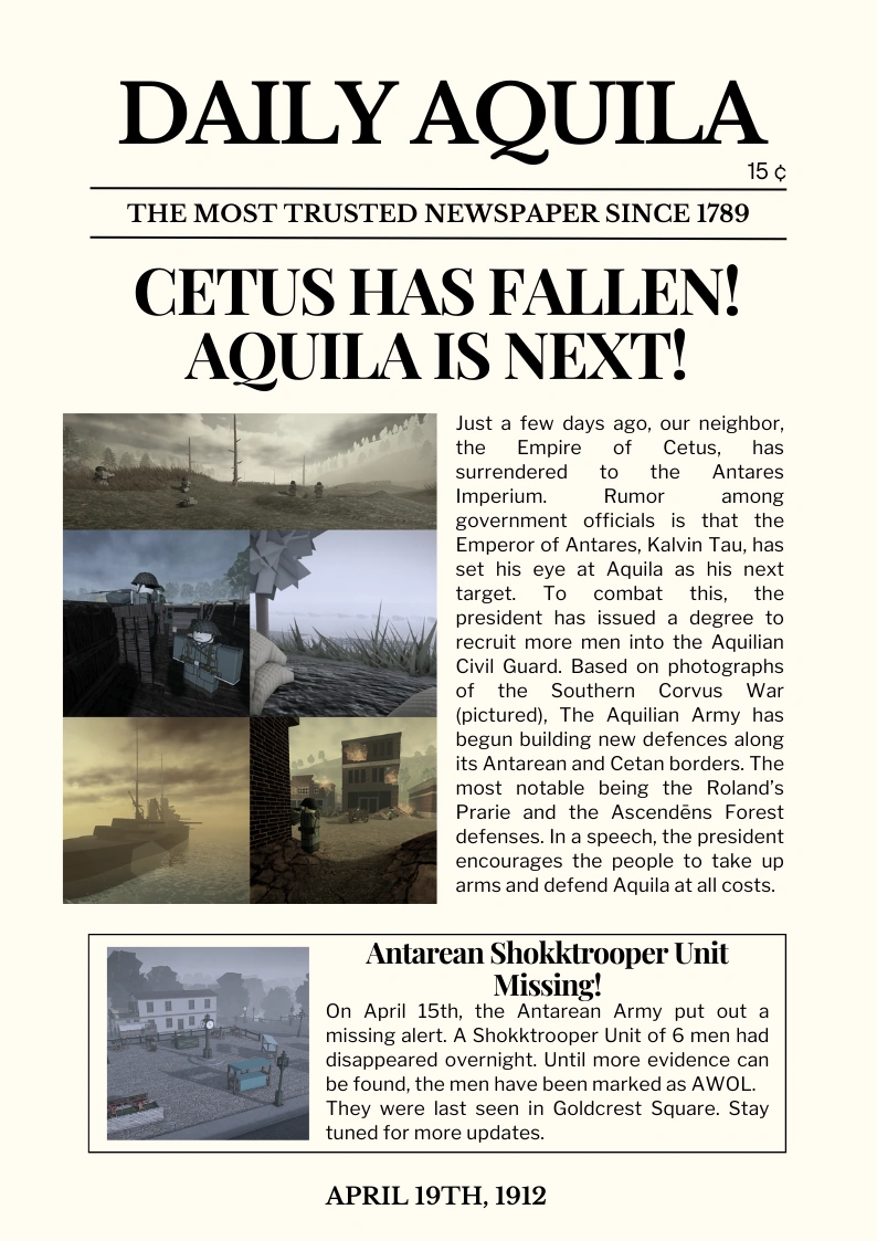 Daily Aquila, Issue 2833, Dated April 19th, 1912 | Fandom