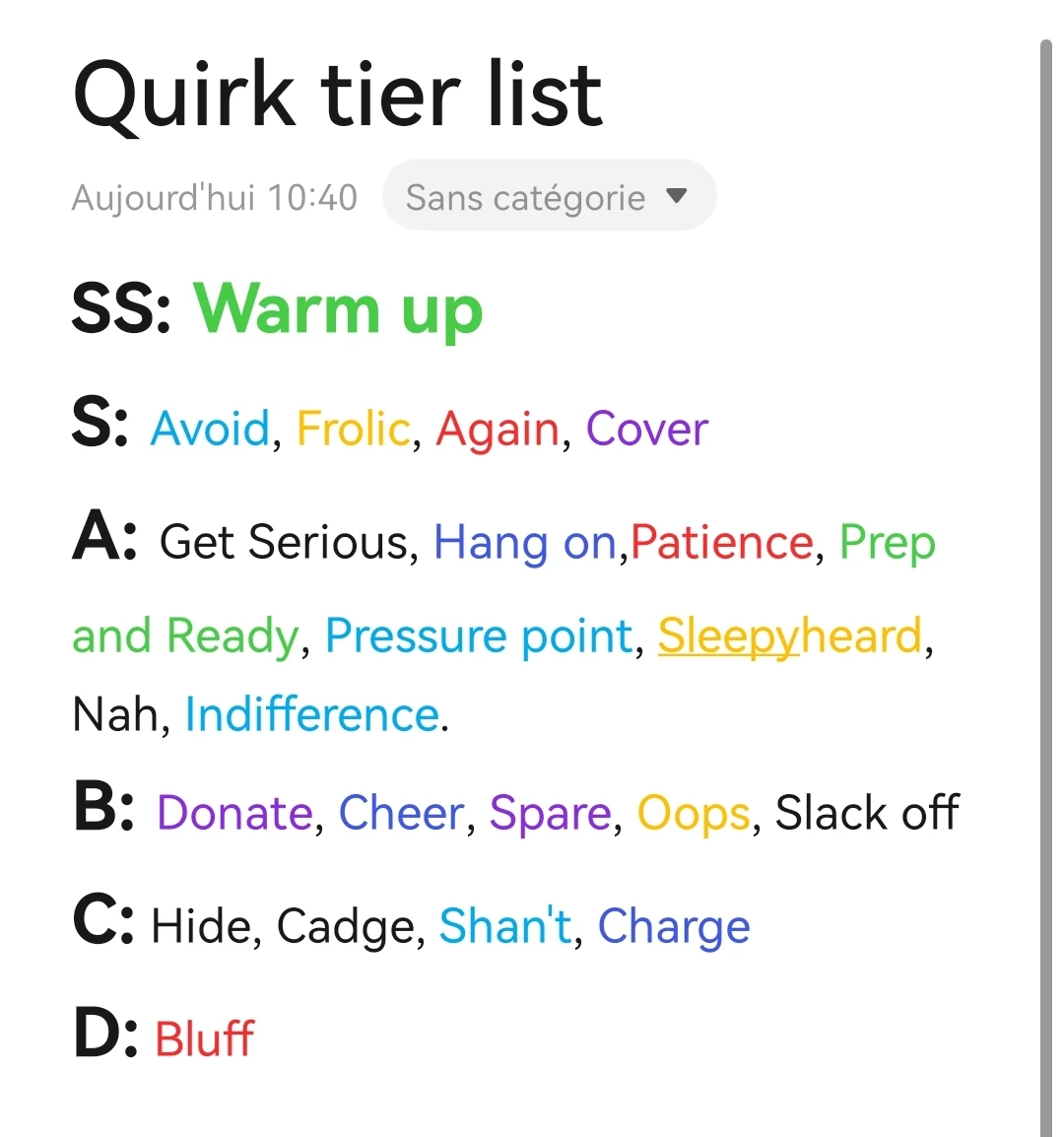Miitopia - Tier list about each quirk | Fandom