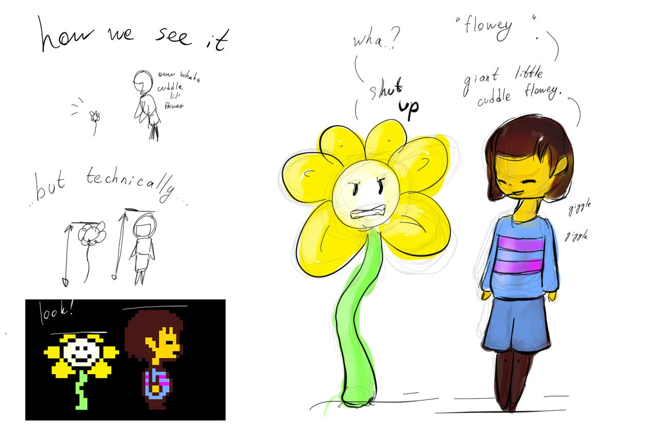 Either Frisk is tiny, or Flowey is freakishly huge. | Fandom