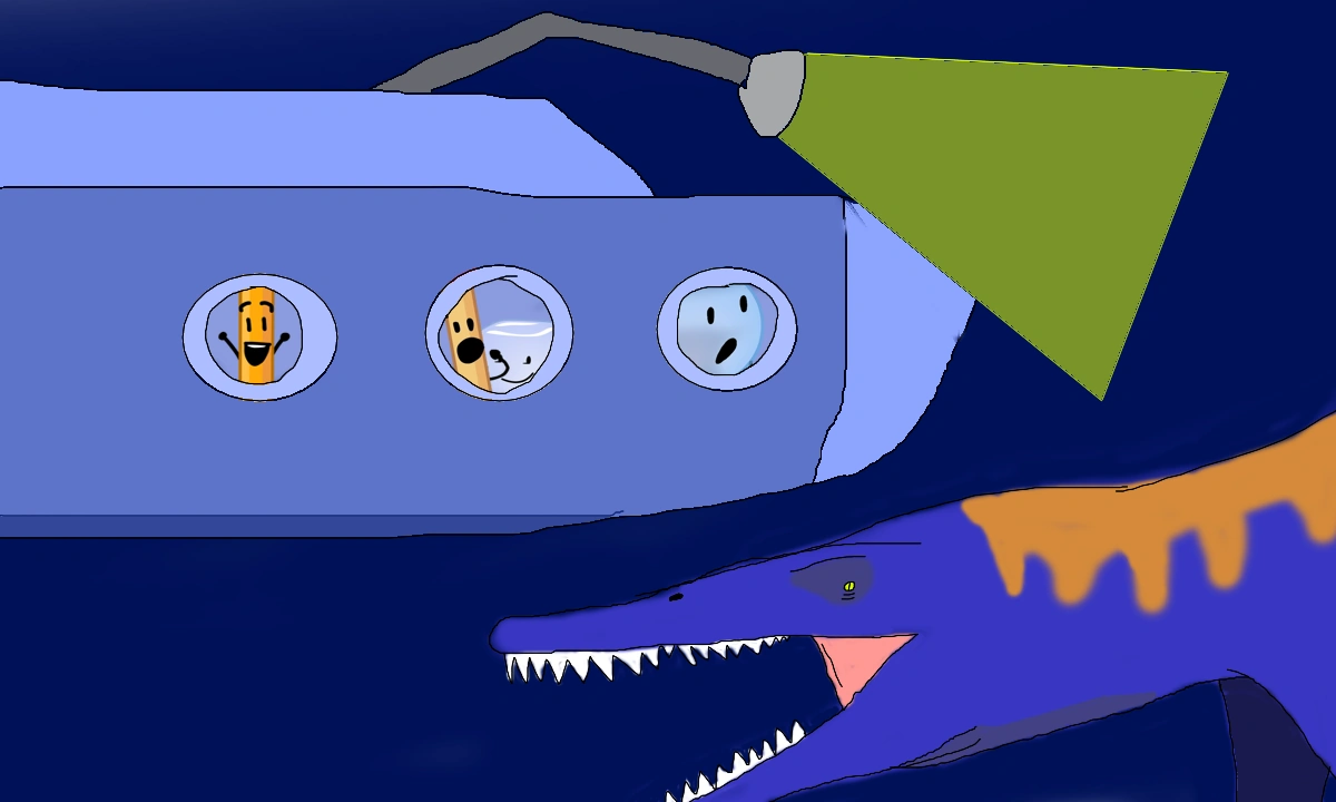 Pencil,Match,Ice Cube and Bubble in a submarine and see a Kronosaurus ...