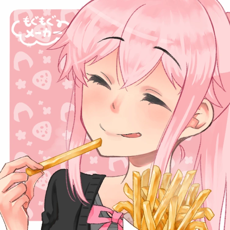 a few picrew images i made of characters eating their favorite foods ...