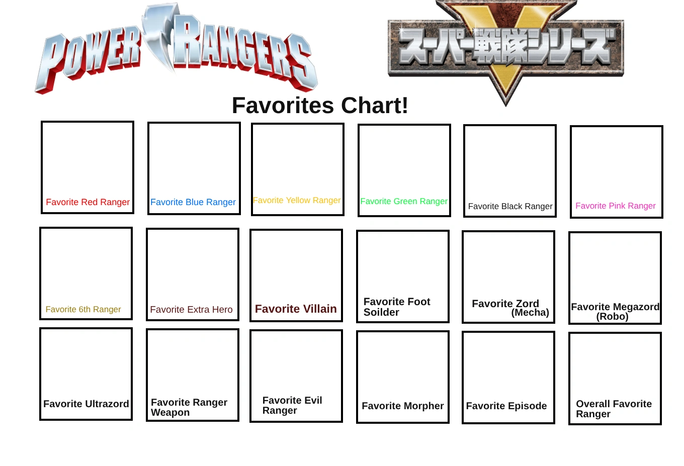Power Rangers and Super Sentai Favorites Chart! (template) | Fandom