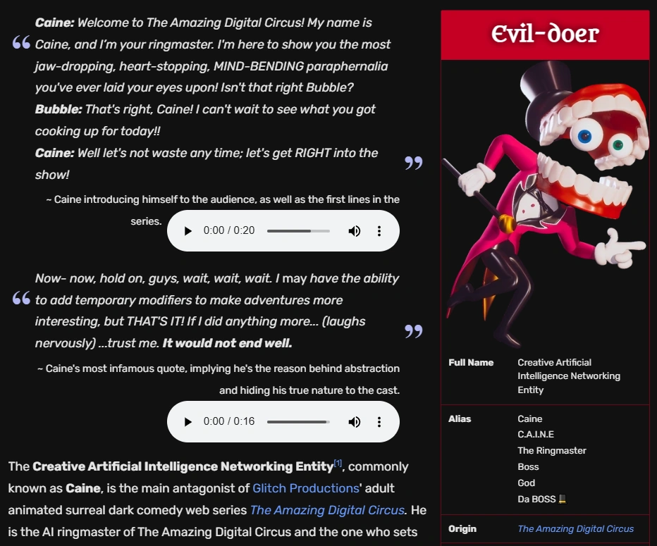It seems that Caine got his page in the Villains Wiki. | Fandom