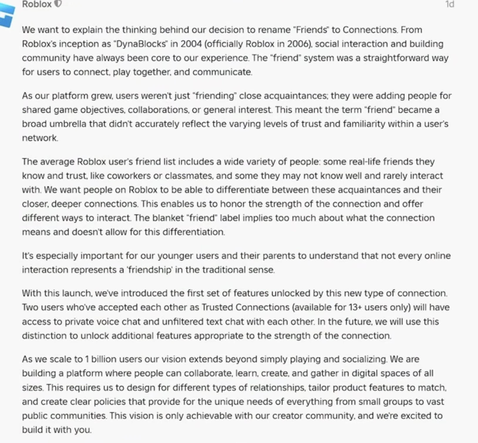 Roblox responded to Connections: | Fandom