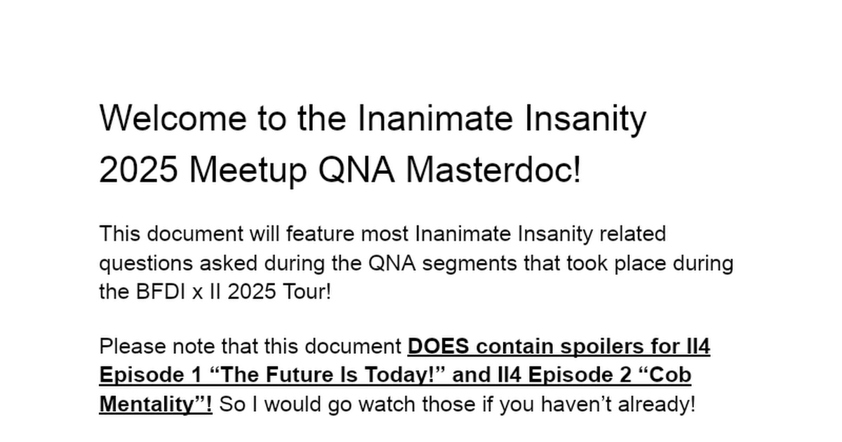 Inanimate Insanity meetup Q&A doc | Fandom
