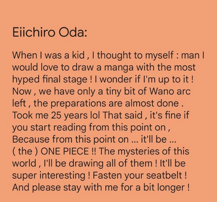 EIICHIRO ODA MESSAGE FOR THE FINAL SAGA | Fandom