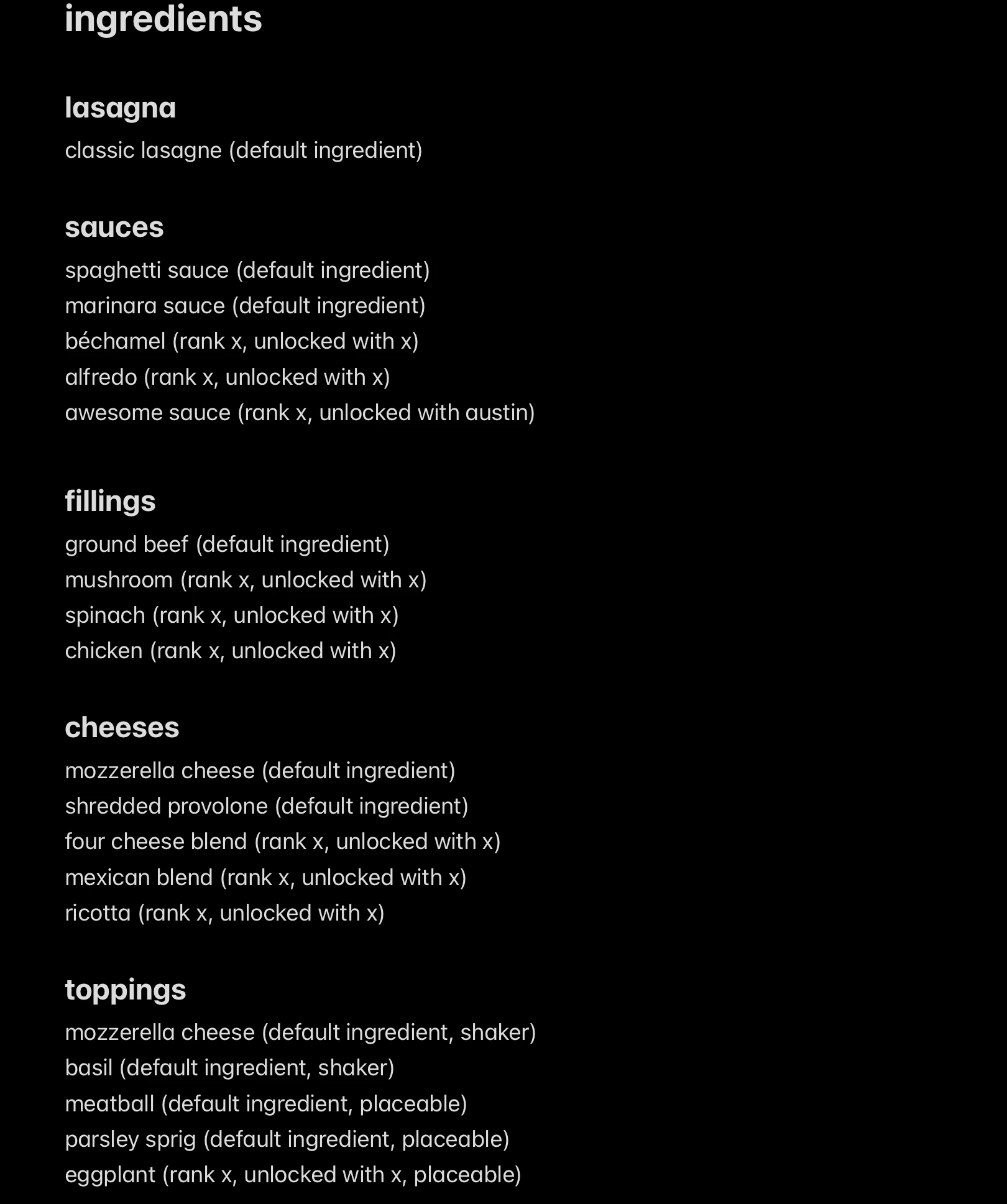 ingredient thingies for my new fangame about lasagna | Fandom