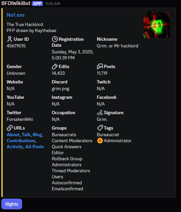 Another screenshot of my wiki info bot thing. | Fandom