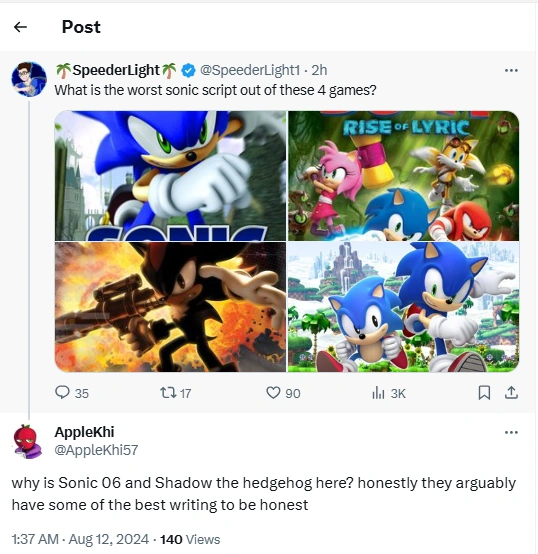 Getting really tired of Sonic fans treating utter garbage like the ...