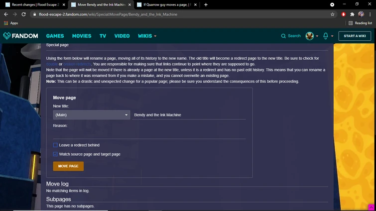 If Quarrow guy moves a page, | Fandom