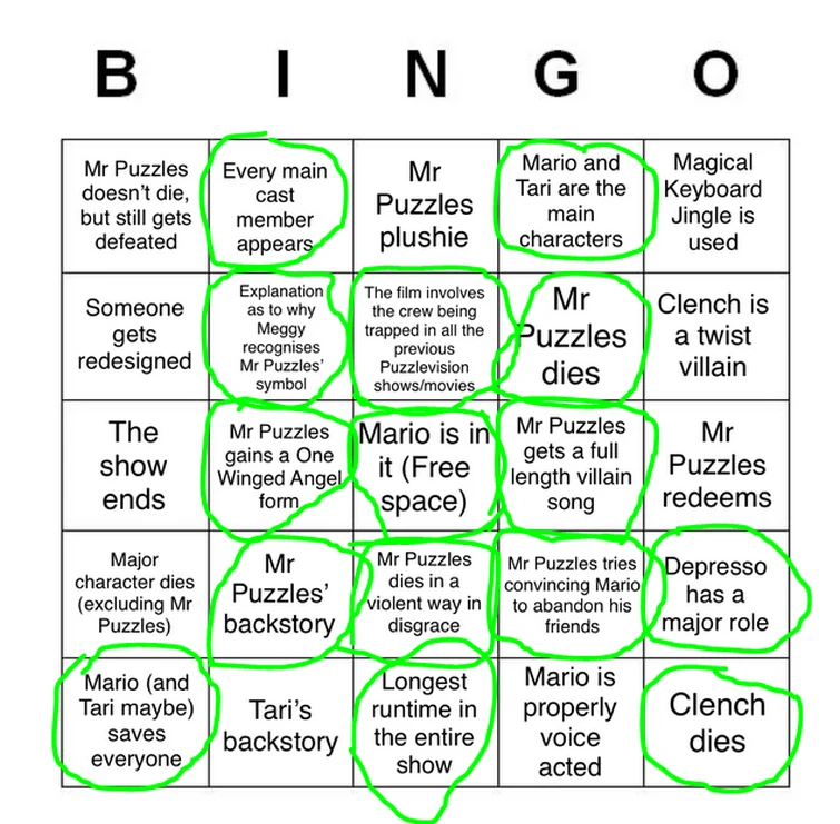Puzzlevision Movie Bingo Card | Fandom