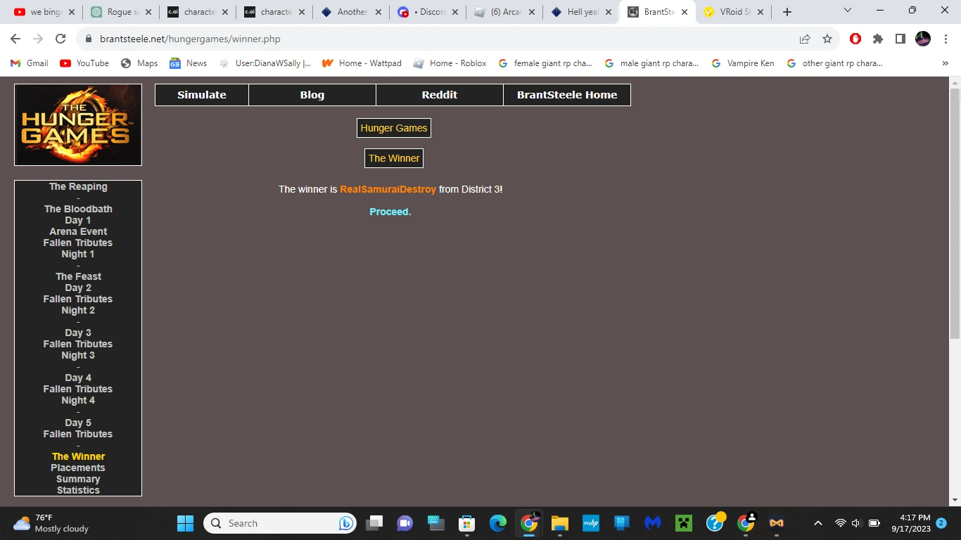 The winner of HG 6 is...! (Hunger Games thingy) | Fandom