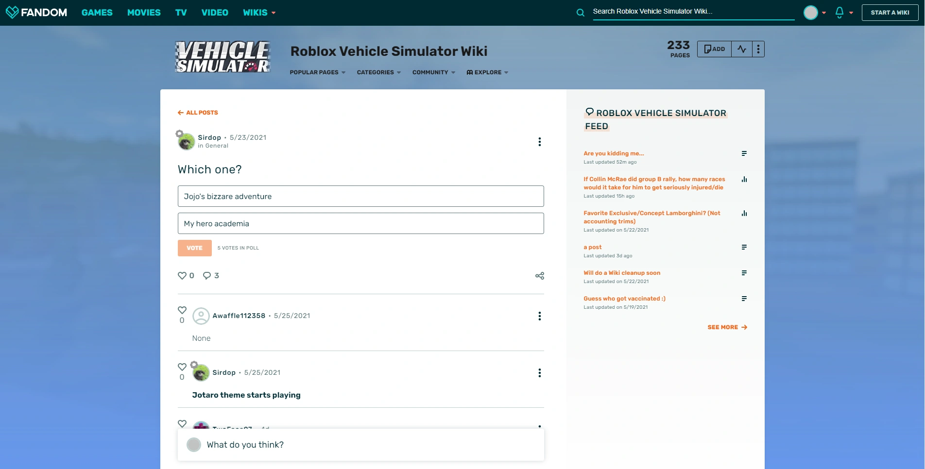 the roblox vehicle simulator wiki community also posts off topic | Fandom