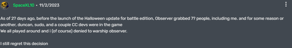 [Warning: Contains observer] | Fandom