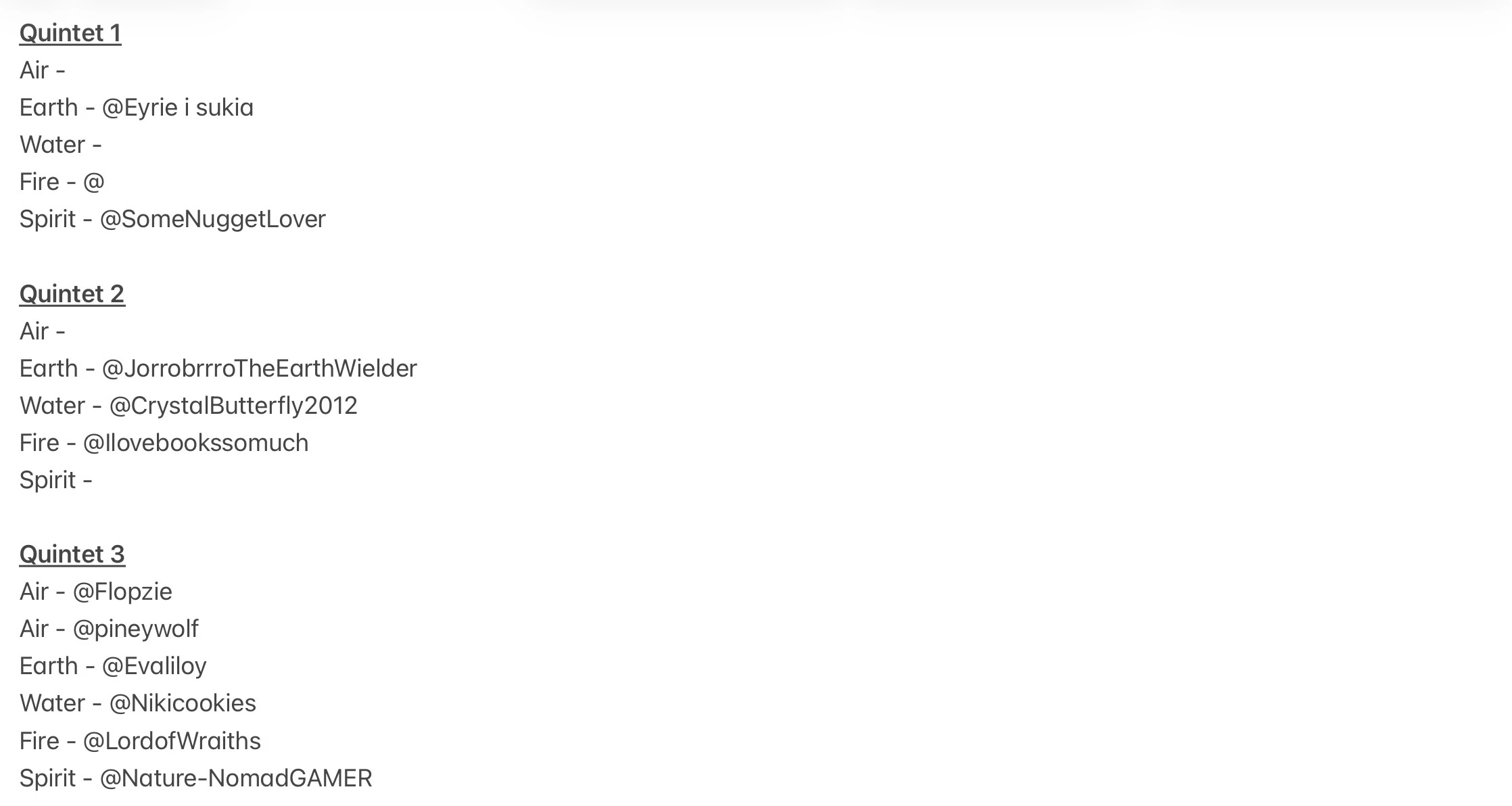 Update quintet list!!! | Fandom