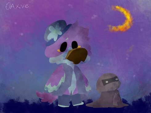 a colval and a deformed rat go walk on grassy hills on a very halloween ...