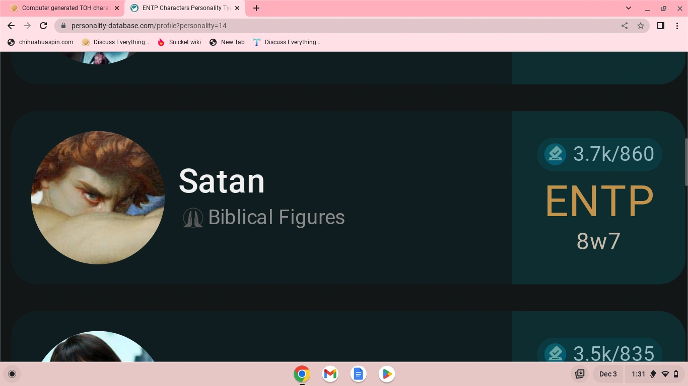 Me: scrolling through the personality thing seeing what characters are ...