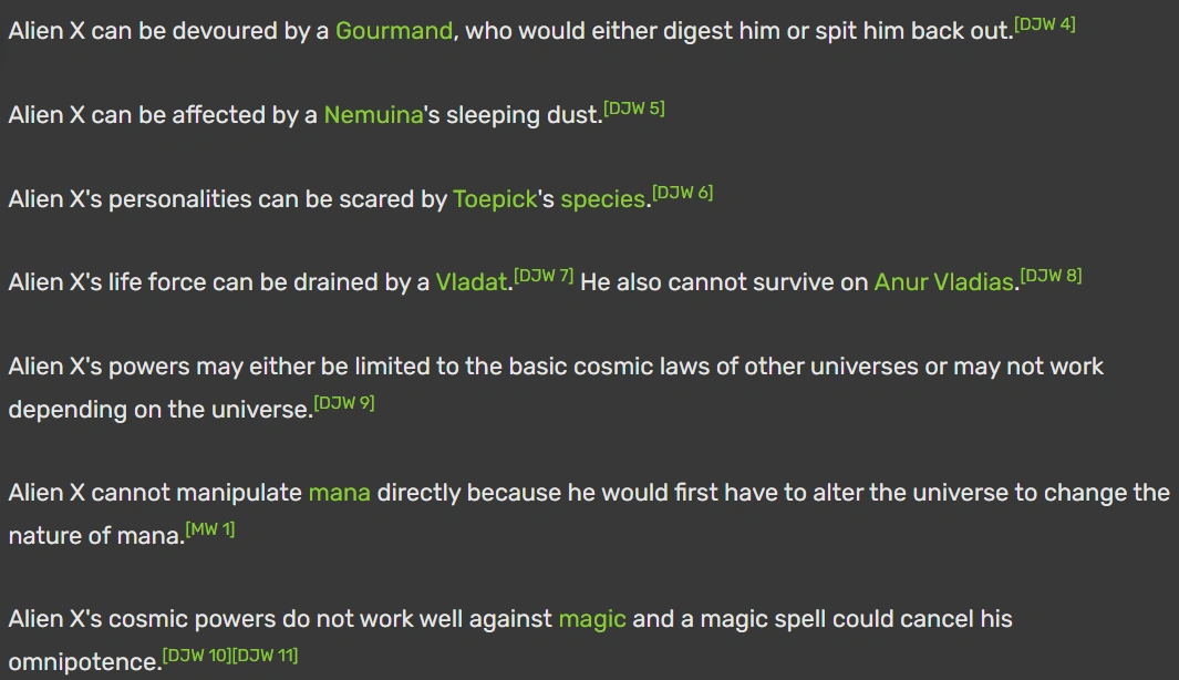 Weird weakness statements on Alien X | Fandom