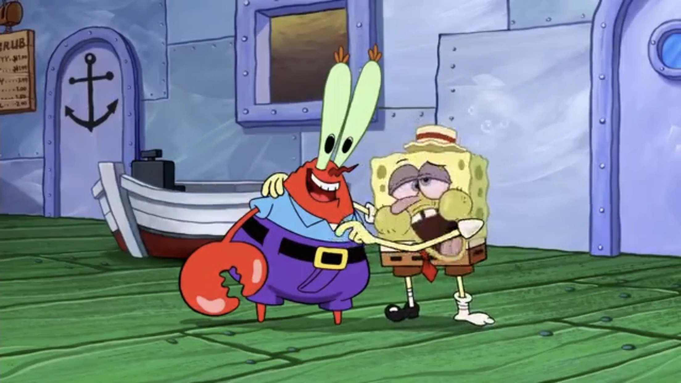 Is it me or was SpongeBob drunk in 2004 movie when he arrives at the ...