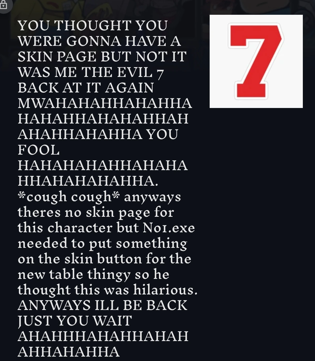 NOT THE EVIL 7 NOOOOOOOO- /silly | Fandom