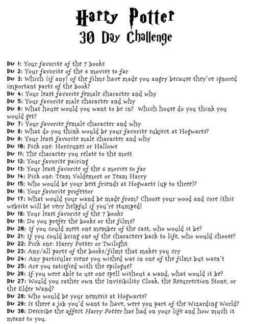The 30 Day Harry Potter Challenge | Fandom