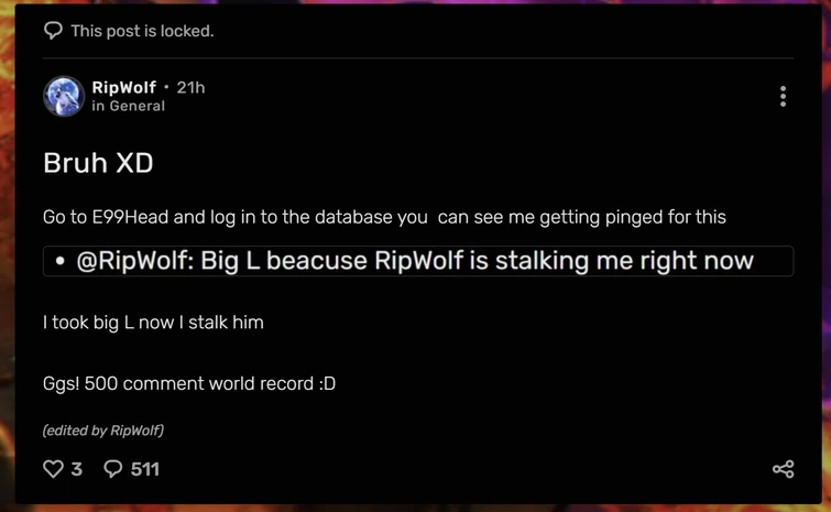 Current record for the most comment (bc mostly of em is argument lol it ...