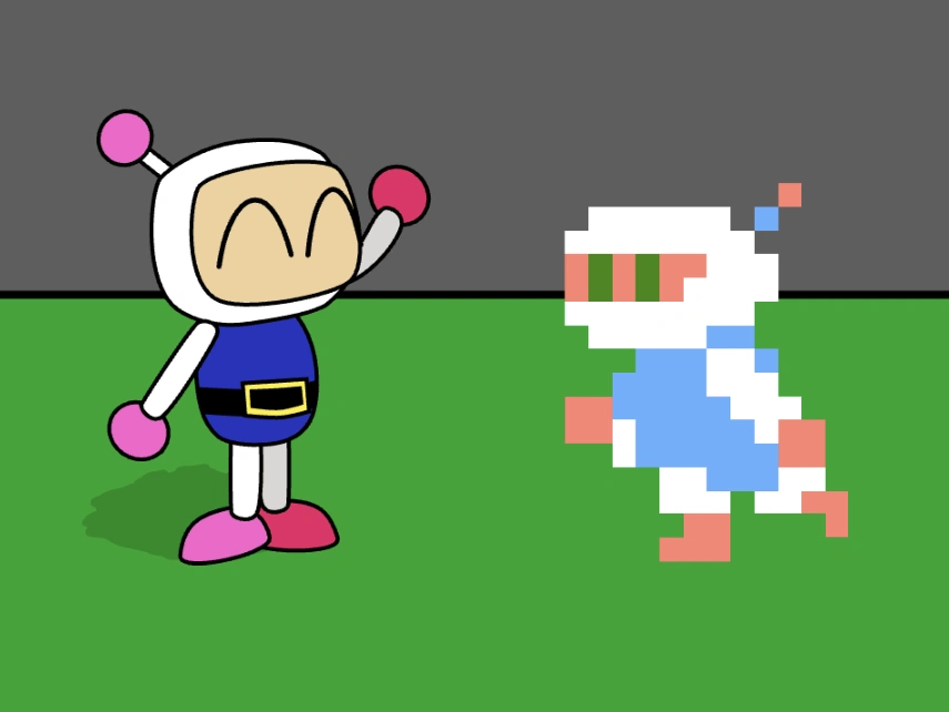 Bomberman and his NES sprite. | Fandom