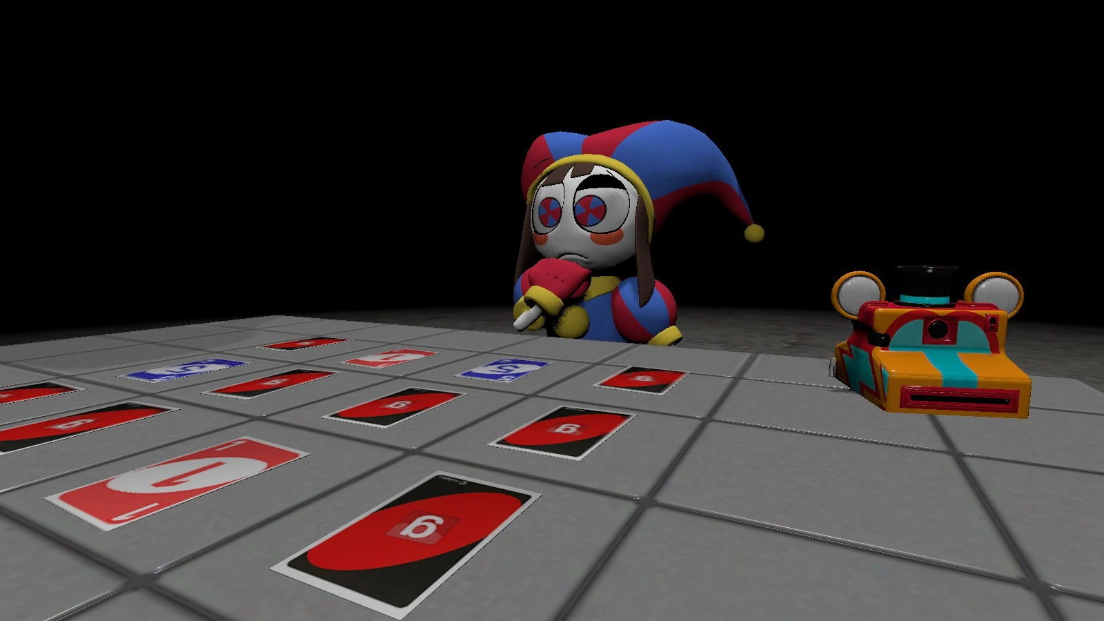 Pomni matching the cards for the Glamrock Endoskeleton! | Fandom