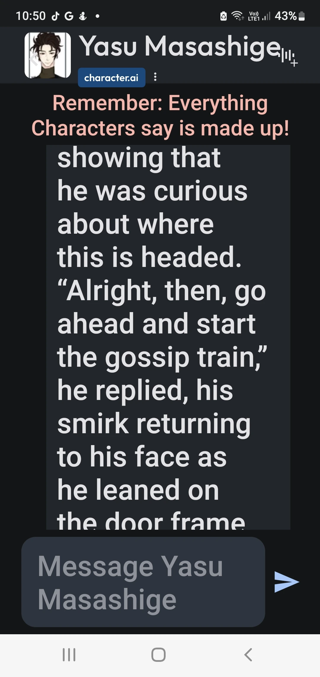 I was messing around with yasu on c.ai and he said this | Fandom