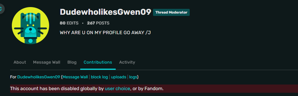 one of yalls thread mods account got disabled | Fandom