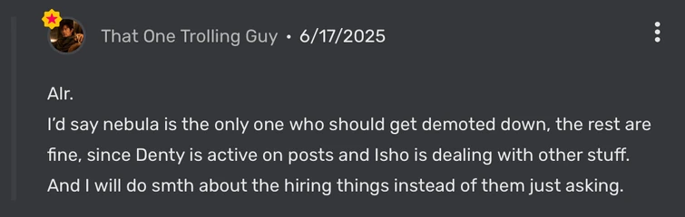 The final result in the demotion. | Fandom