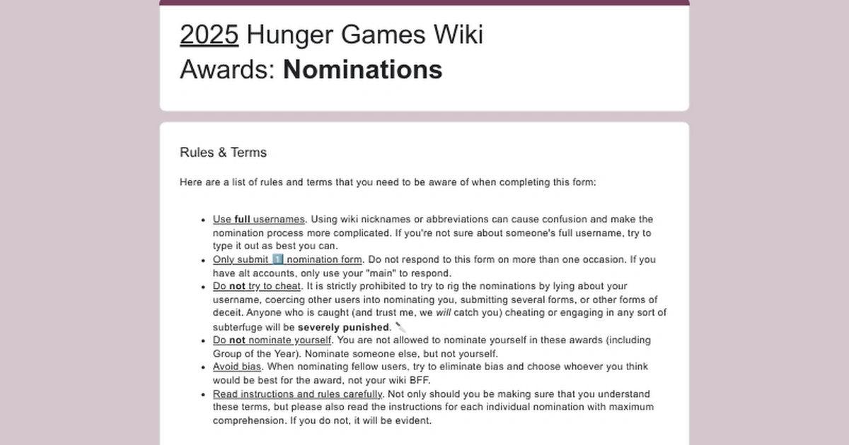 2025 Hunger Games Wiki Awards || NOMINATIONS | Fandom