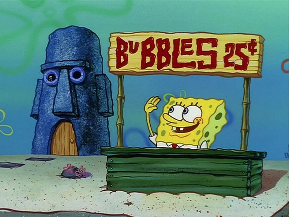 15-25 years ago, SpongeBob opens his bubble stand, ripped his pants and ...