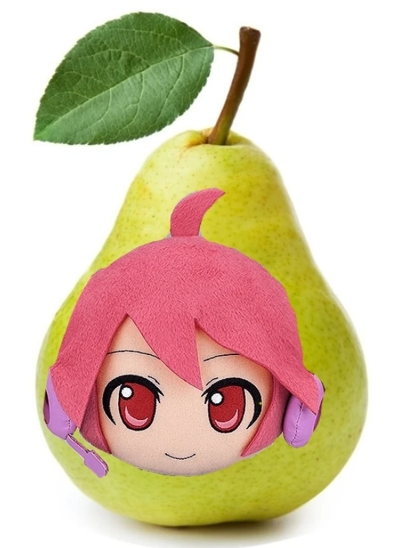 uhh HEAR no im not doing that damn trend have this pear teto plushie ...