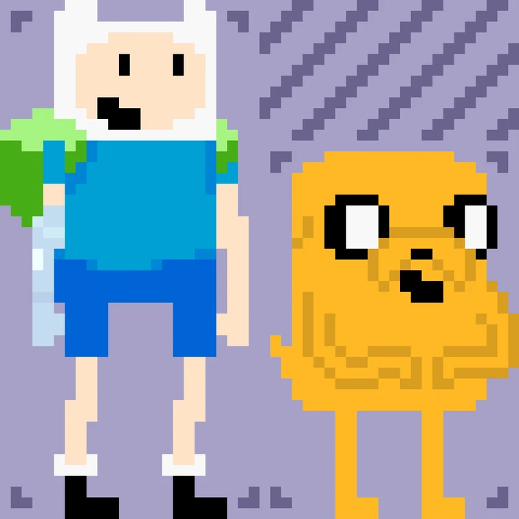 more pixel-art but this time it's Finn and Jake from adventure time ...