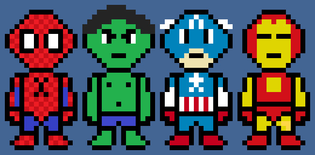 Pixel Art Of Spiderman, Iron Man, Captain America, And Hulk. | Fandom