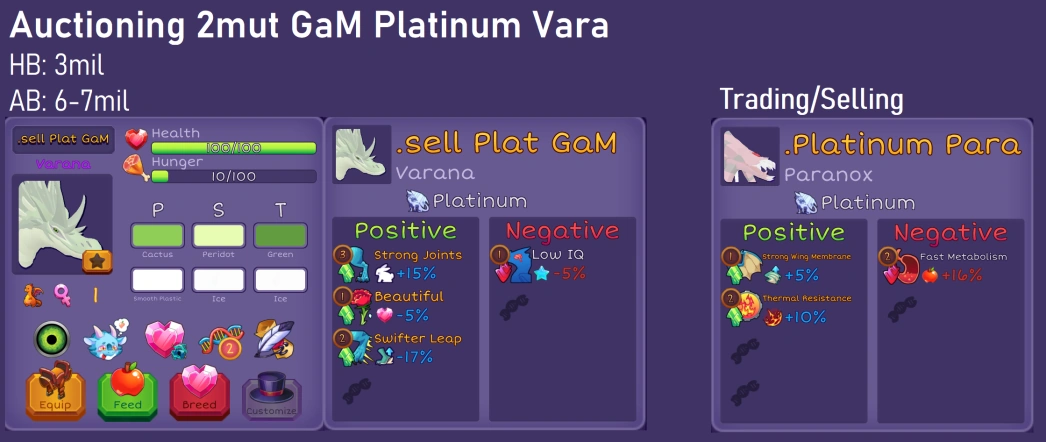 Auctioning 2m GaM Plat Varana and T/S Plat Para | Fandom