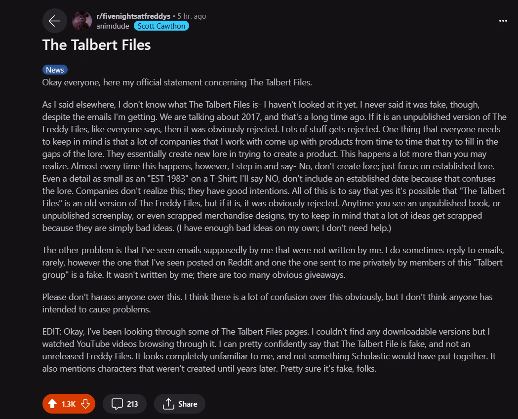 Scott makes a post about The Talbert Files. | Fandom