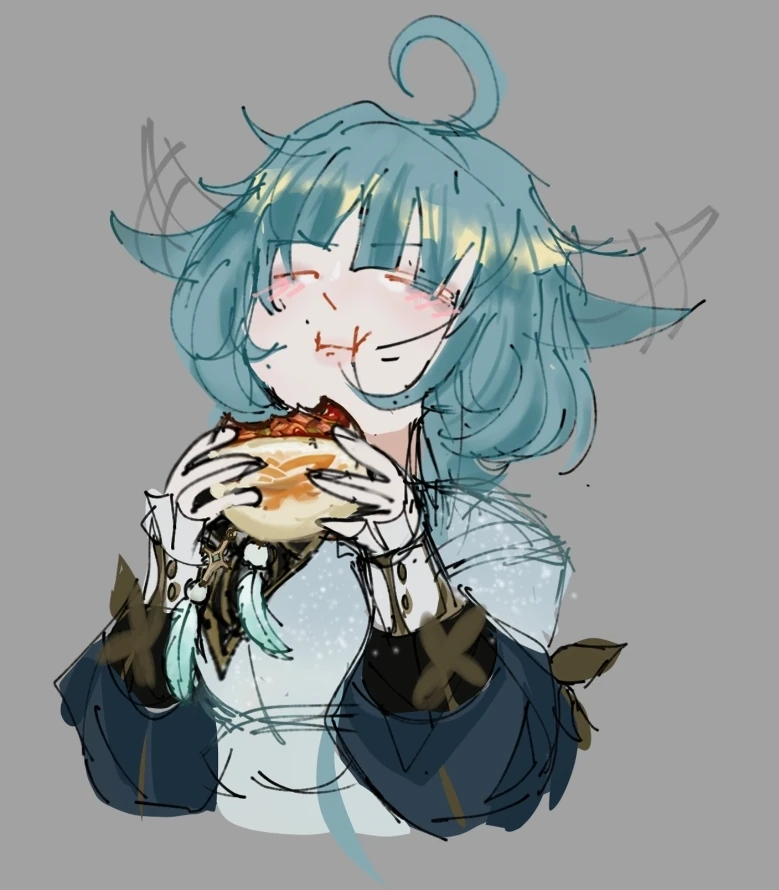 Julie eating some mora meat from the hit game genshin impact | Fandom