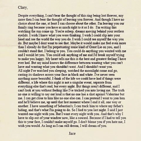 the letter jace left for clary when he left to find valentine in city ...