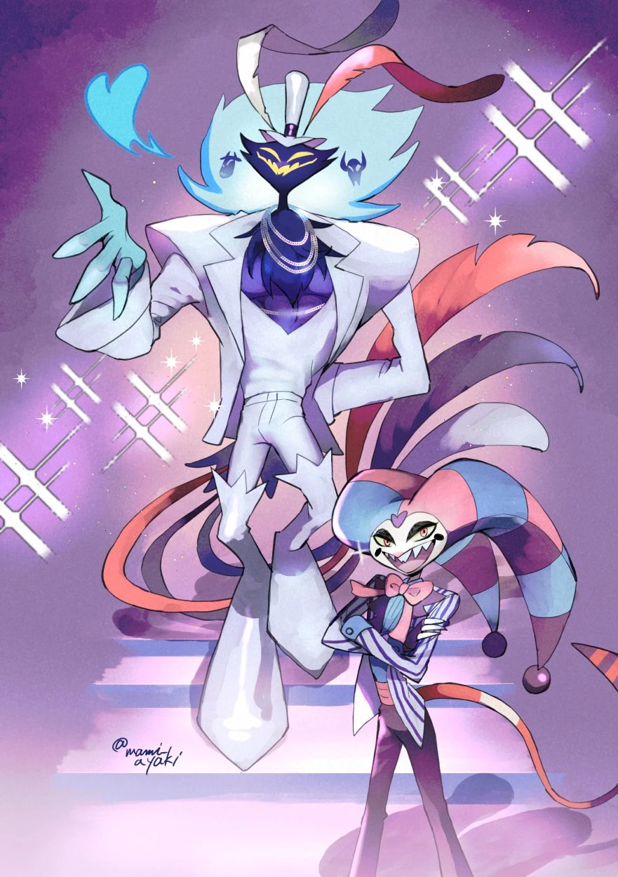 asmodeus and fizzarolli level up outfits by Artist: mami_ayaki | Fandom