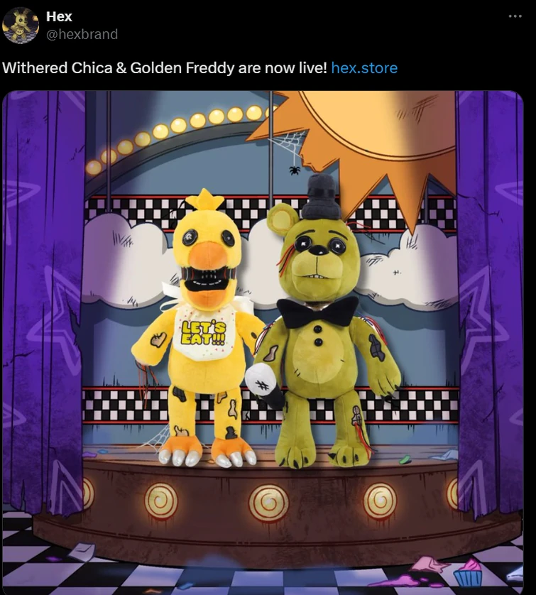 Youtooz revealed a withered chica plushie + hex plushies are now live ...