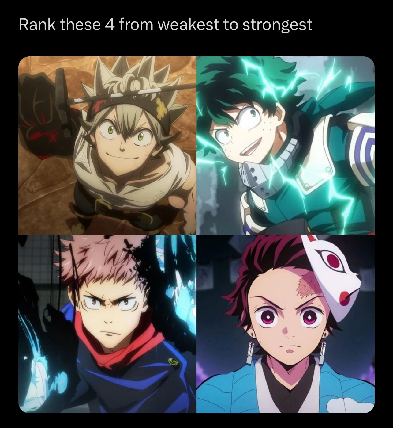 Asta > Izuku > Yuji > Tanjiro. | Fandom