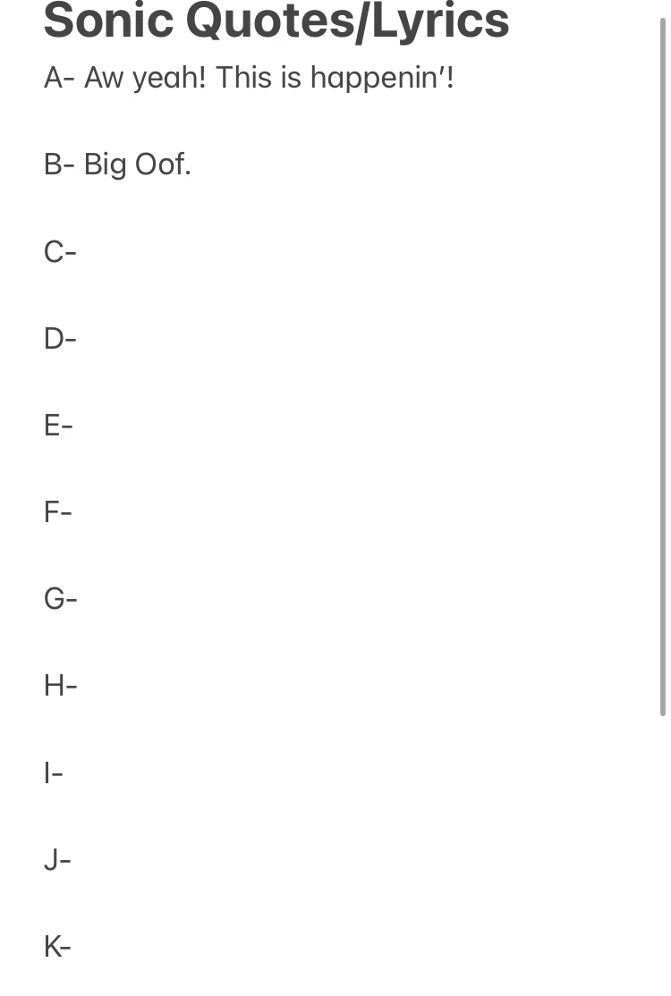 Give me a Sonic quote/lyric that starts with C and the most liked gets ...