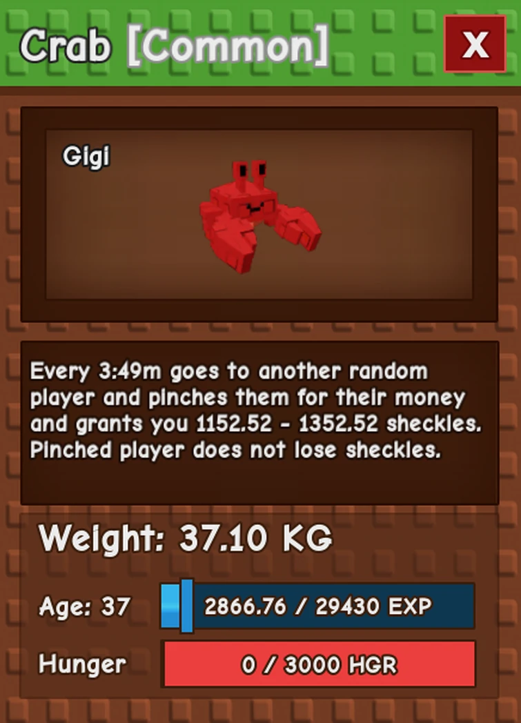 Trading titanic crab (86kg when max) for 2 mimics or spino | Fandom
