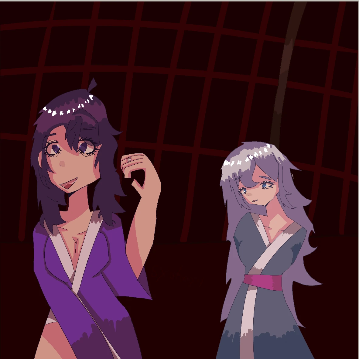 hi I got bored so I drew Spider and the Kitsune like lion but it’s Mafumom(left) and Kanade ...