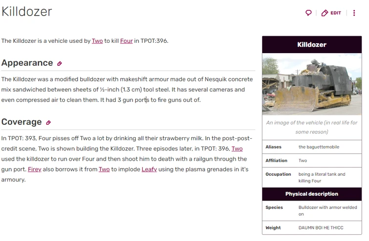 can you believe that the killdozer was in bee eff dee eye!?!? | Fandom