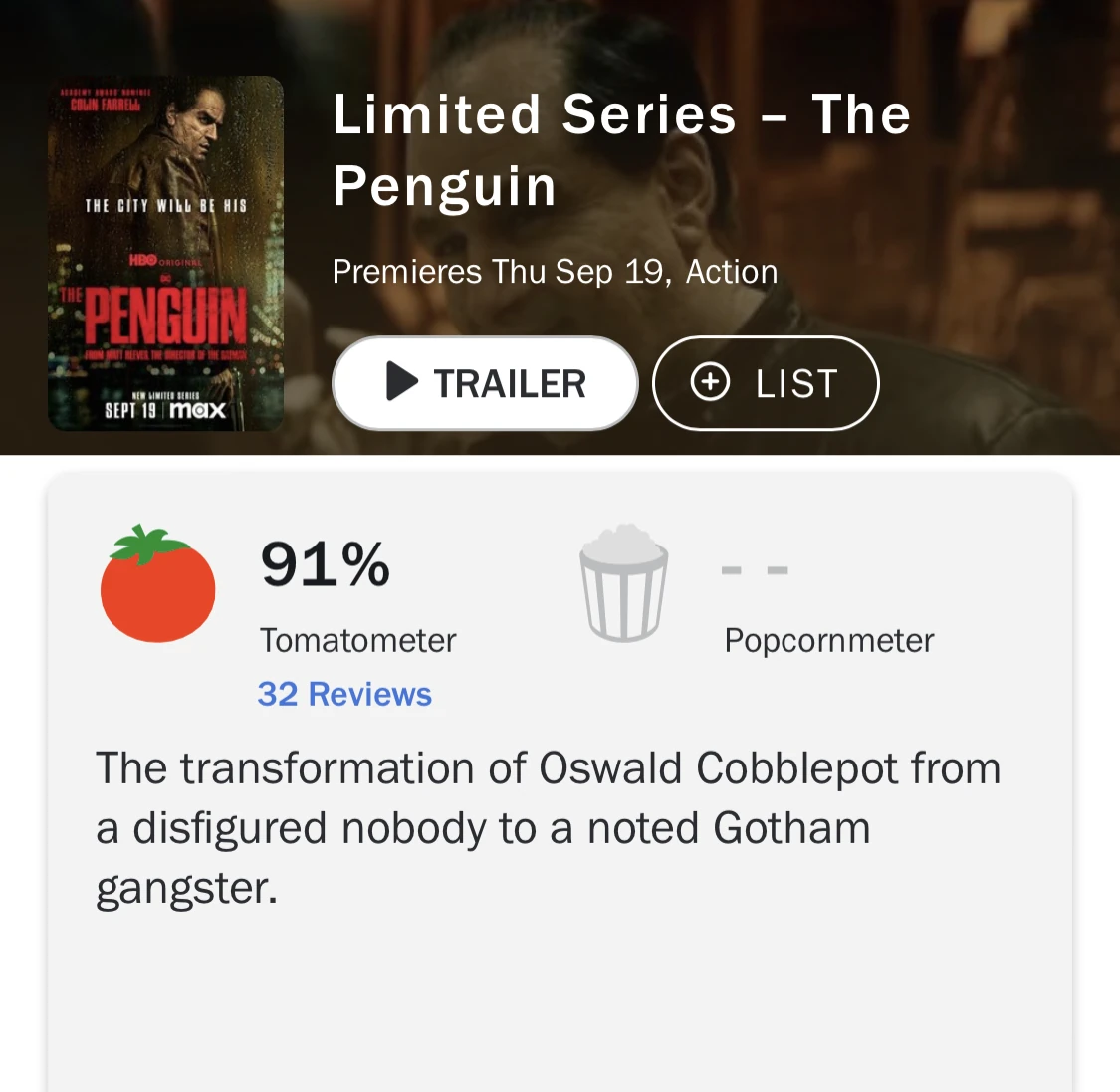The Penguin debuts to a slightly higher Rotten Tomatoes score than The ...