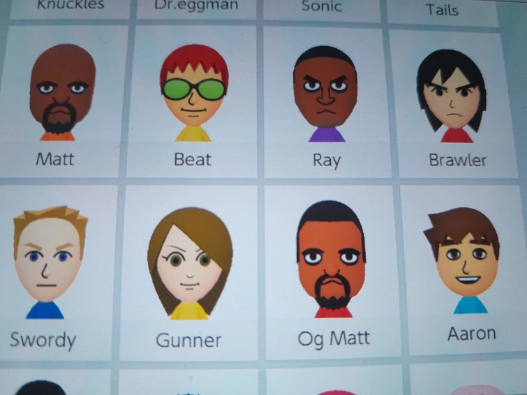 My miis that i have on my switch, and can u find the odd color of a wii ...