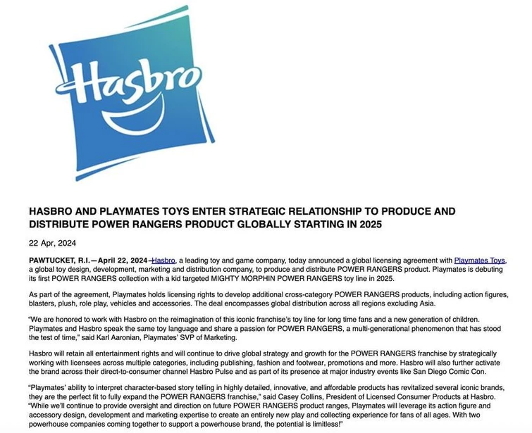 BIG NEWS: Hasbro enters strategic relationship with Playmates Toys to ...